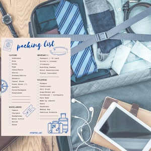Packing List CANVA TEMPLATE | Edit Your Own Travel Packing Checklist ...