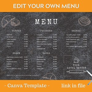 Rustic Bakery Menu Template for Canva | Edit Your Own Custom Minimal ...