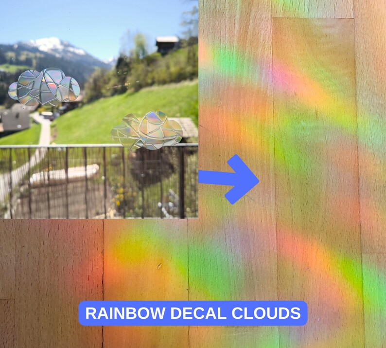 Fluffy Clouds Window Rainbow Decal Reusable Sun Catcher Car or Interior ...