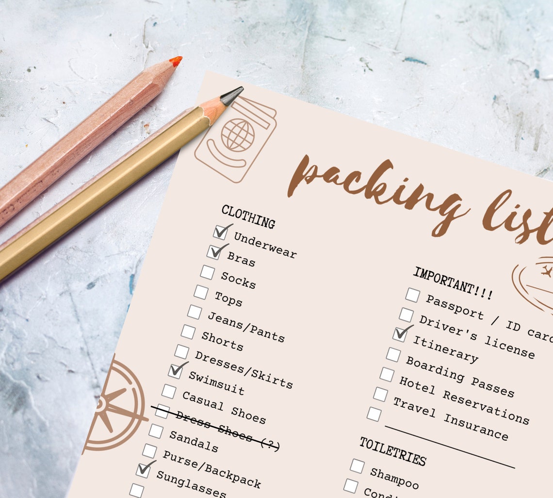 Packing List CANVA TEMPLATE | Edit Your Own Travel Packing Checklist ...