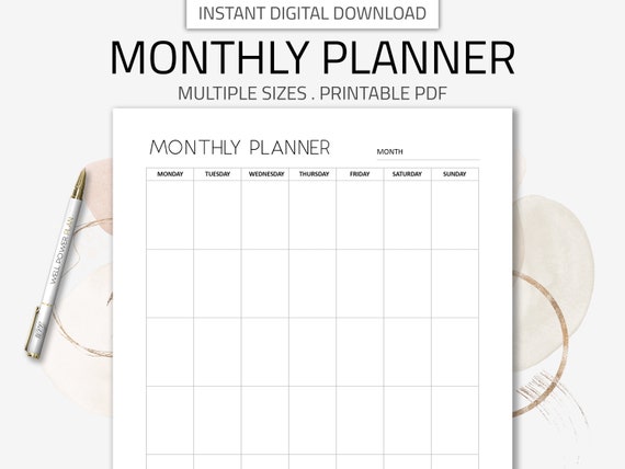 Undated Monthly Planner Printable Monthly Organiser Calendar - Etsy