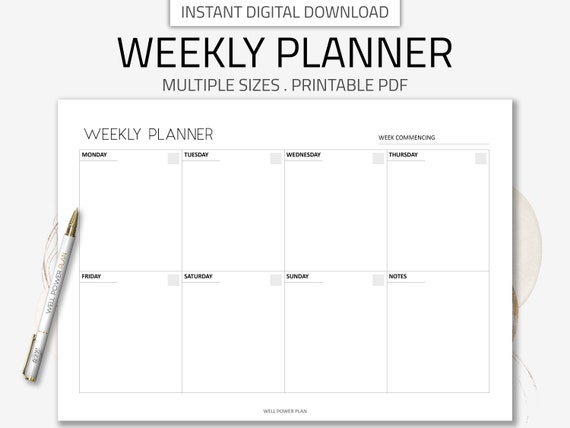 Weekly Planner Printable Landscape Week at a Glance Printable - Etsy