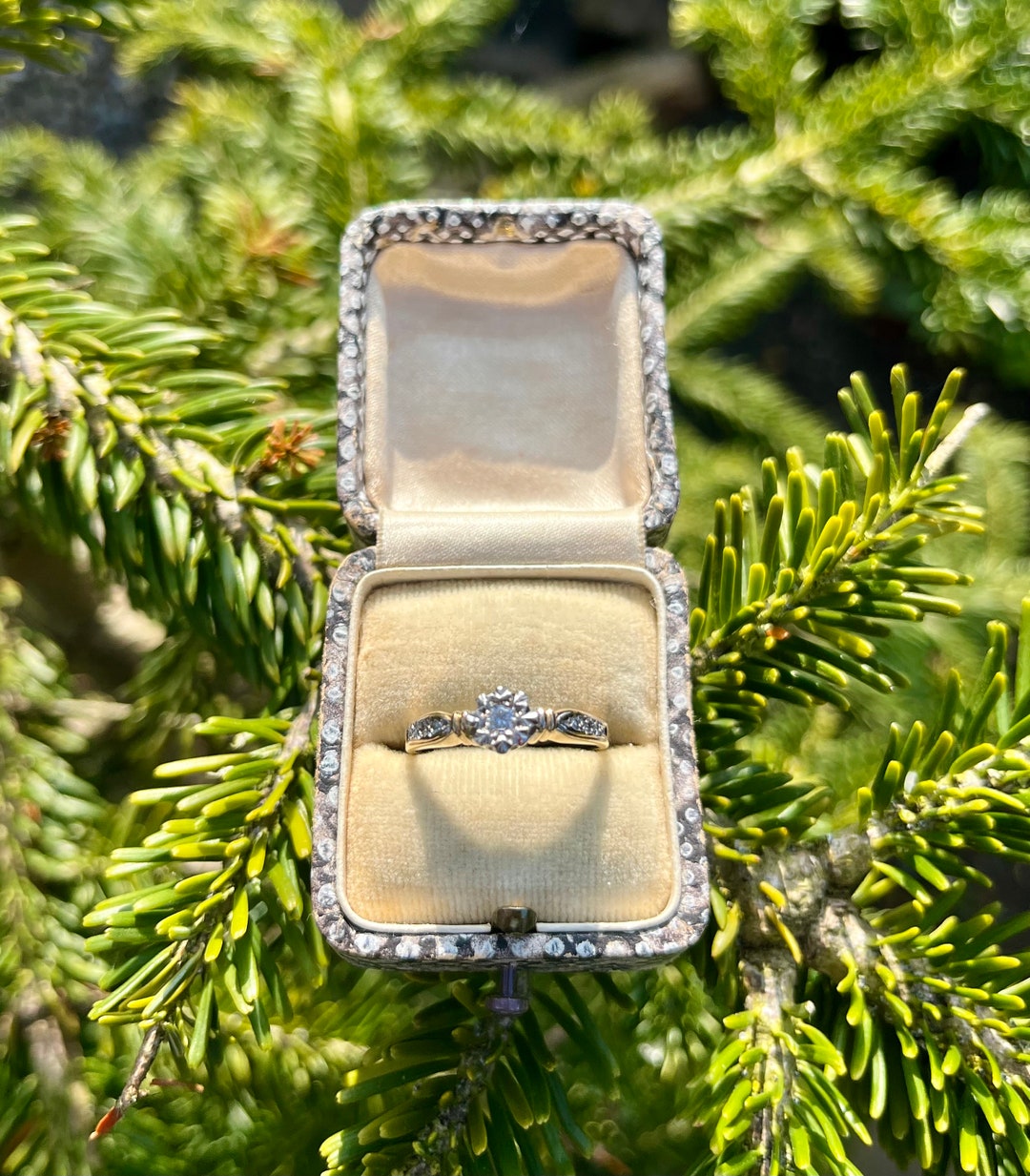 Vintage 9ct Yellow Gold Diamond Engagement Ring, Star Burst Central ...