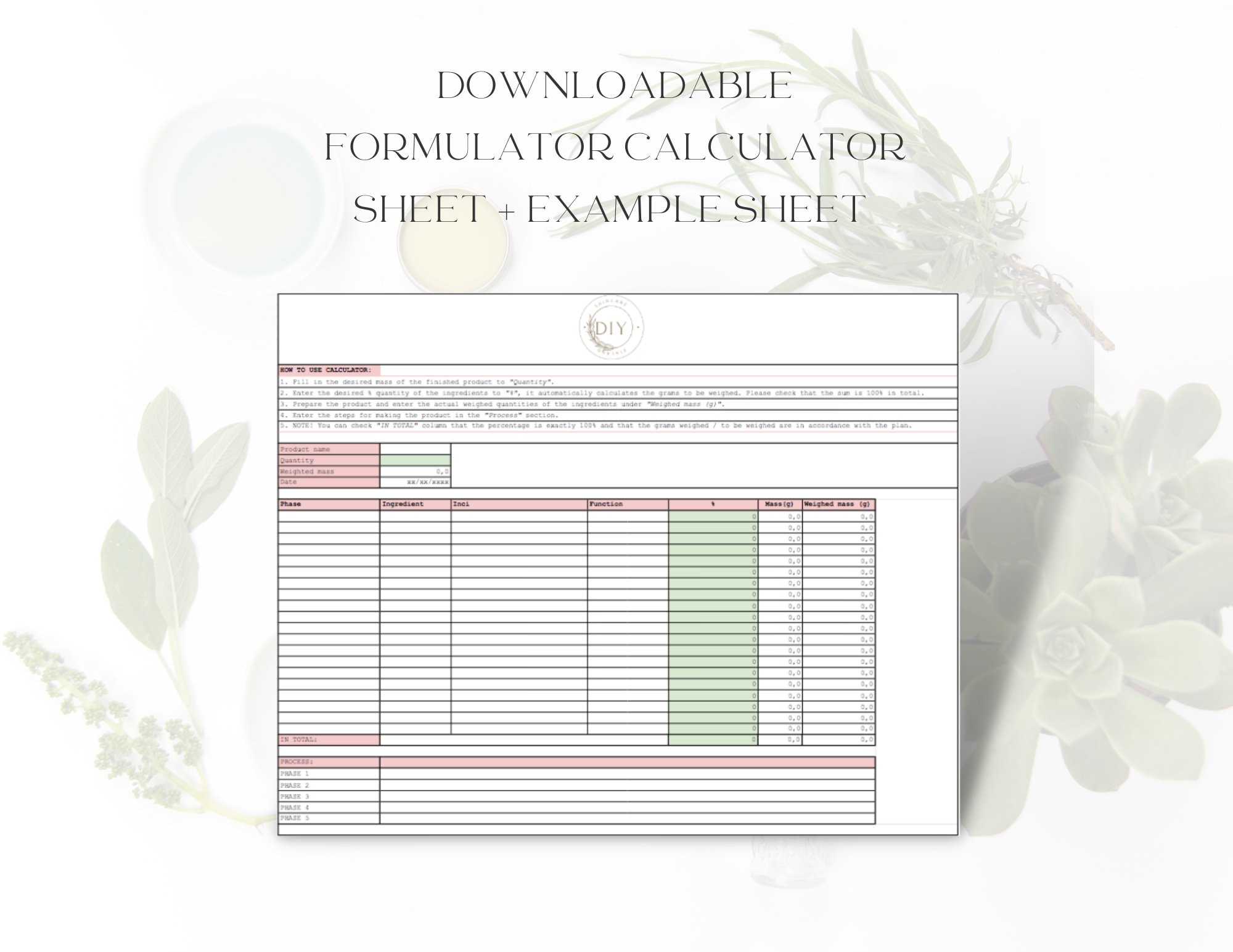 DIY Skincare Formulation Calculator | Printable Skincare Formulation ...