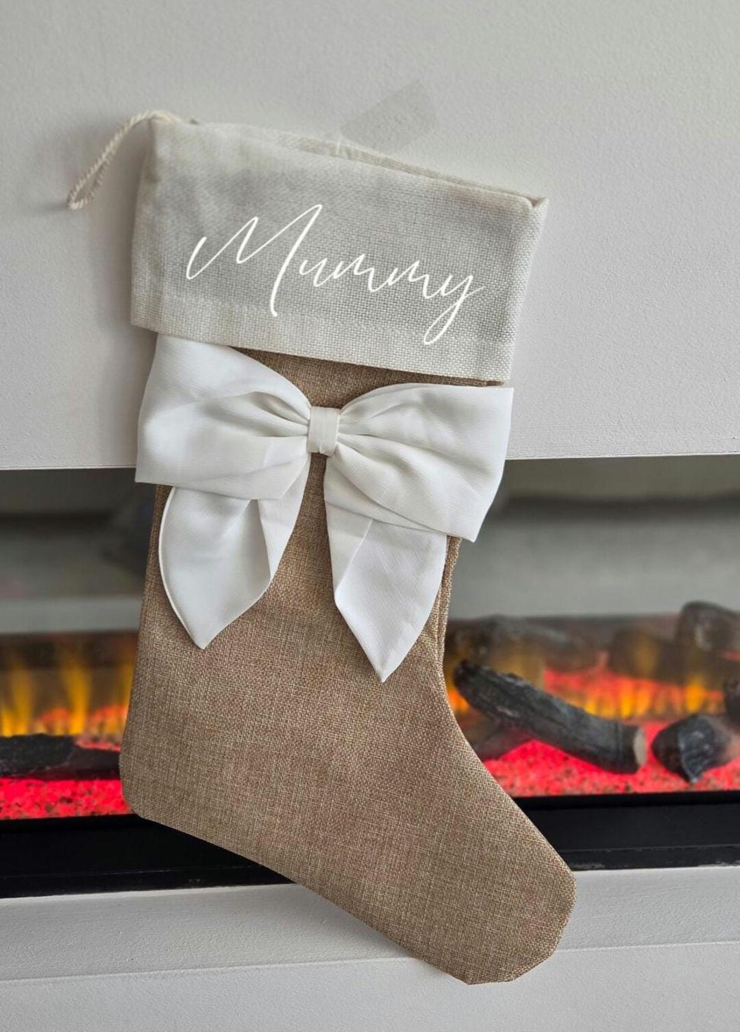 Personalized Jute Christmas Stocking: Cream Bow, Family Matching - Etsy
