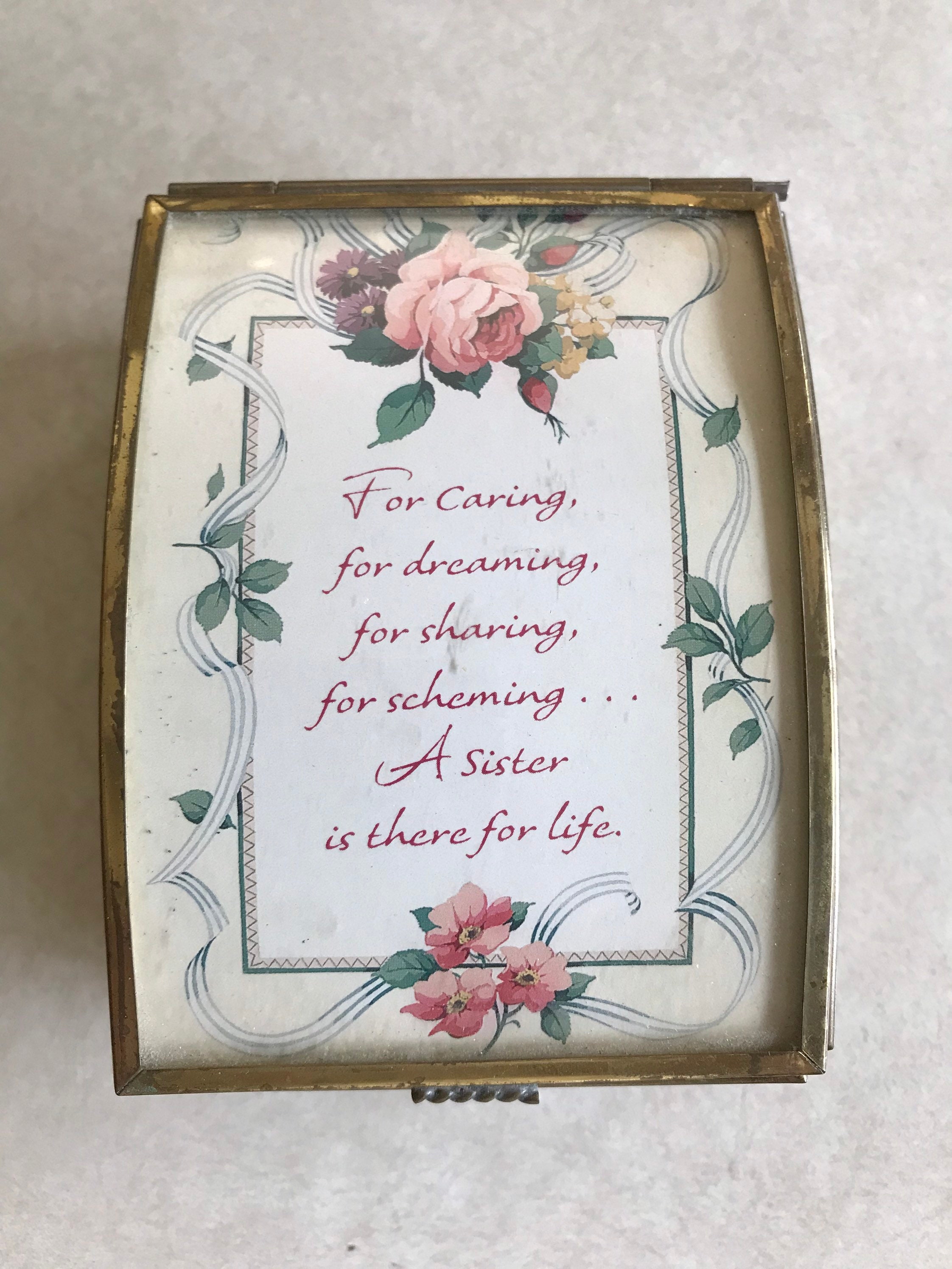 Vintage Brass & Glass Music Box - Sister Friendship Poem-carol King ...