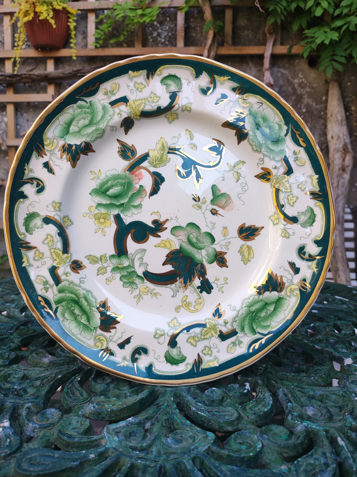 Mason's Chartreuse Pattern Plate, Green Glory, Hand Painted. - Etsy