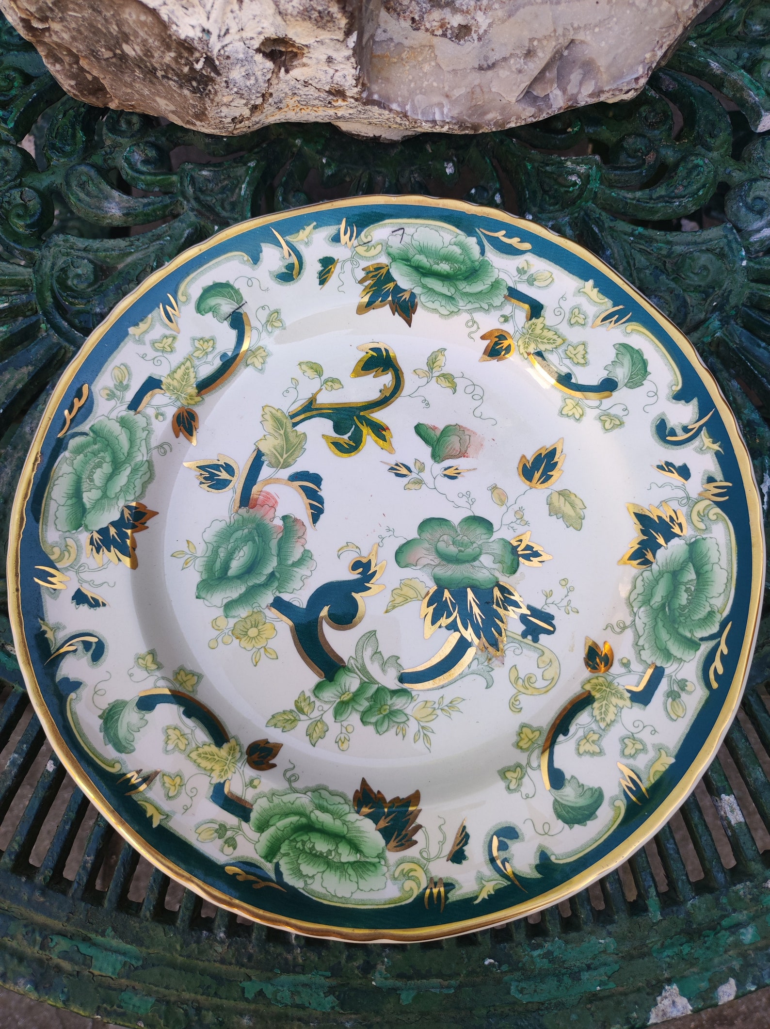 Mason's Chartreuse Pattern Plate, Green Glory, Hand Painted. - Etsy