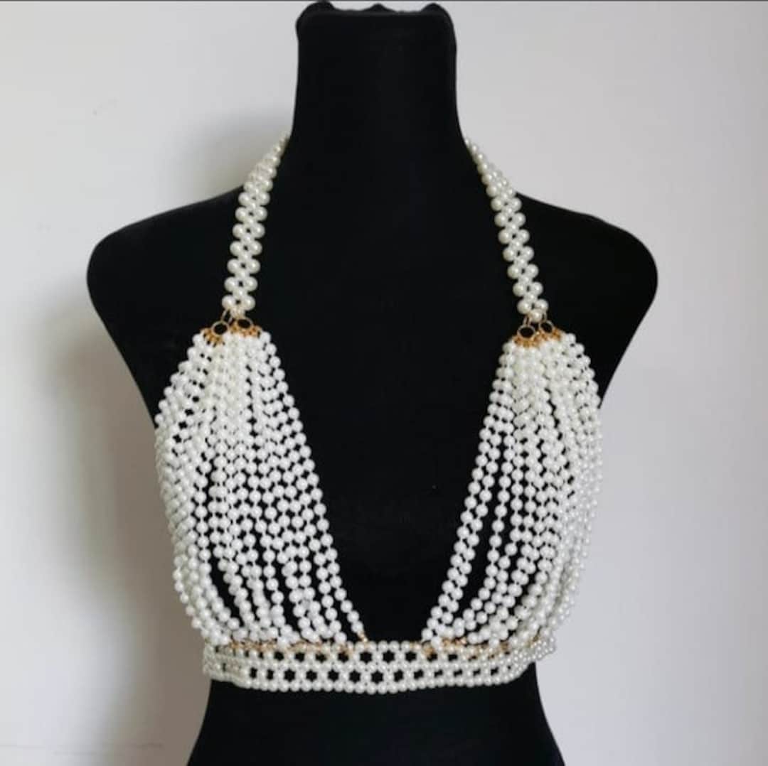 Unique Pearl Bra Body Chain Pearl Vest, Designed Pearl Body Suit Pearl ...