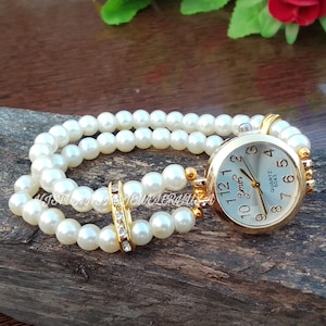 White Freshwater Pearl Bracelet Watch - Beaded Women's Watch - Etsy