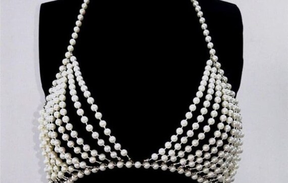 Unique Pearl Bra Body Chain Pearl Vest Designed Pearl Body Etsy