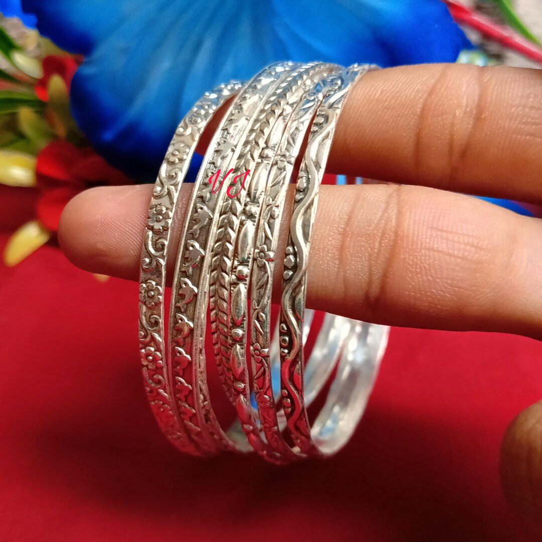 Handmade Silver Floral Bangle Set: Boho Ethnic Jewelry, Set of 5 - Etsy