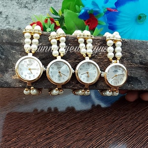 Beaded Bracelet Watch - White Freshwater Pearl Bracelet Watch - Women's Watch in Stainless Steel ...