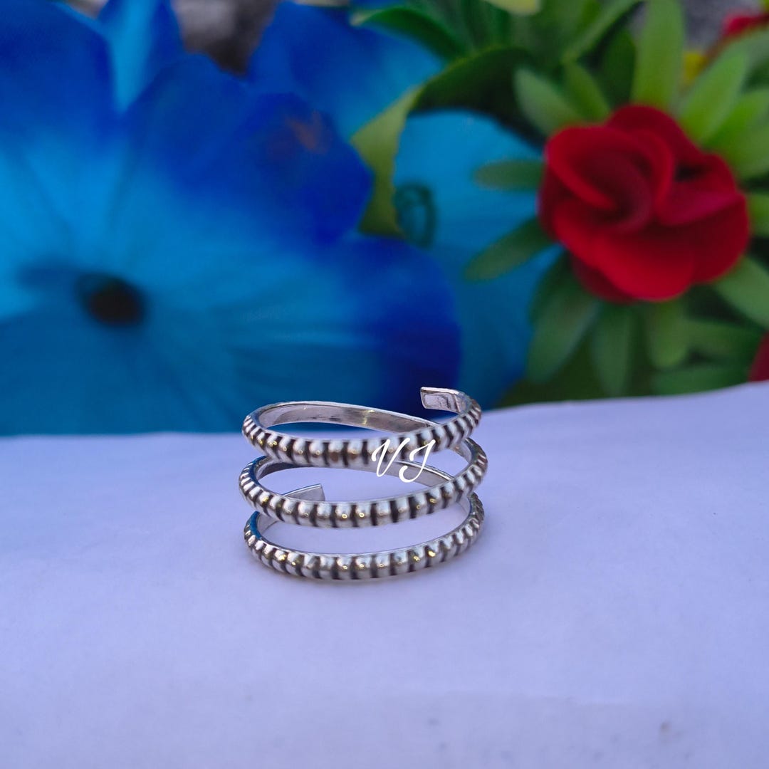 Adjustable Sterling Silver Triple Wrap Ring | Handmade Boho Spiral Band ...
