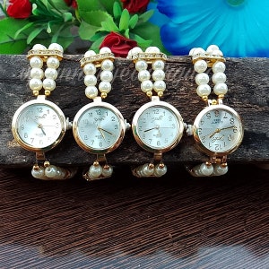 Beaded Bracelet Watch - White Freshwater Pearl Bracelet Watch - Women's Watch in Stainless Steel ...