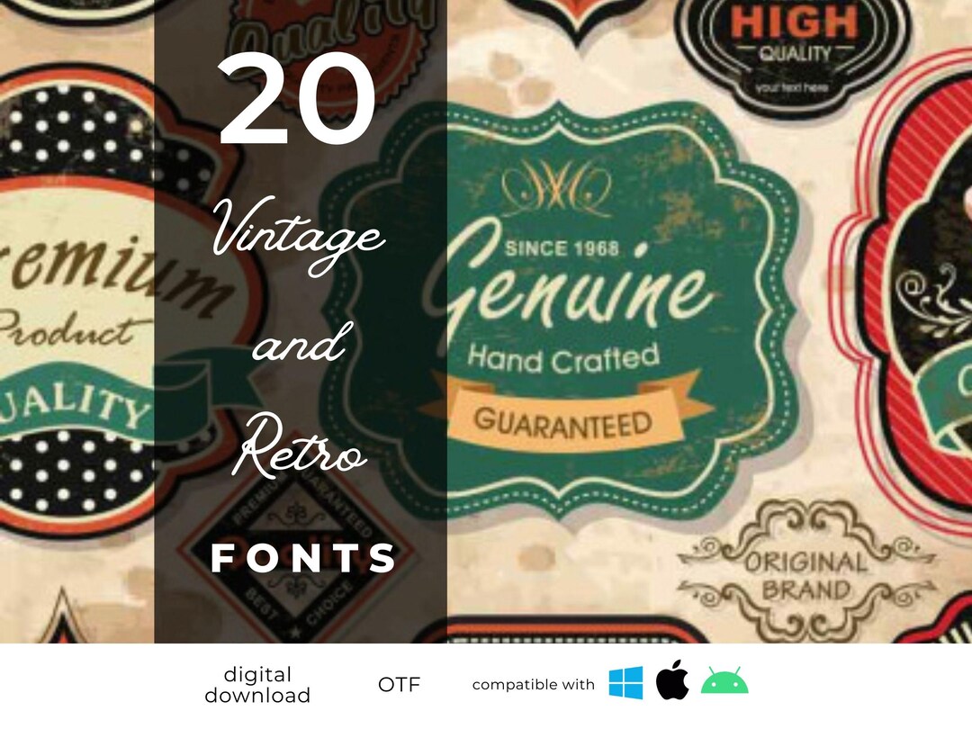 20 Vintage Font Bundle – Retro OTF Fonts for Labels, Logos, Packaging ...