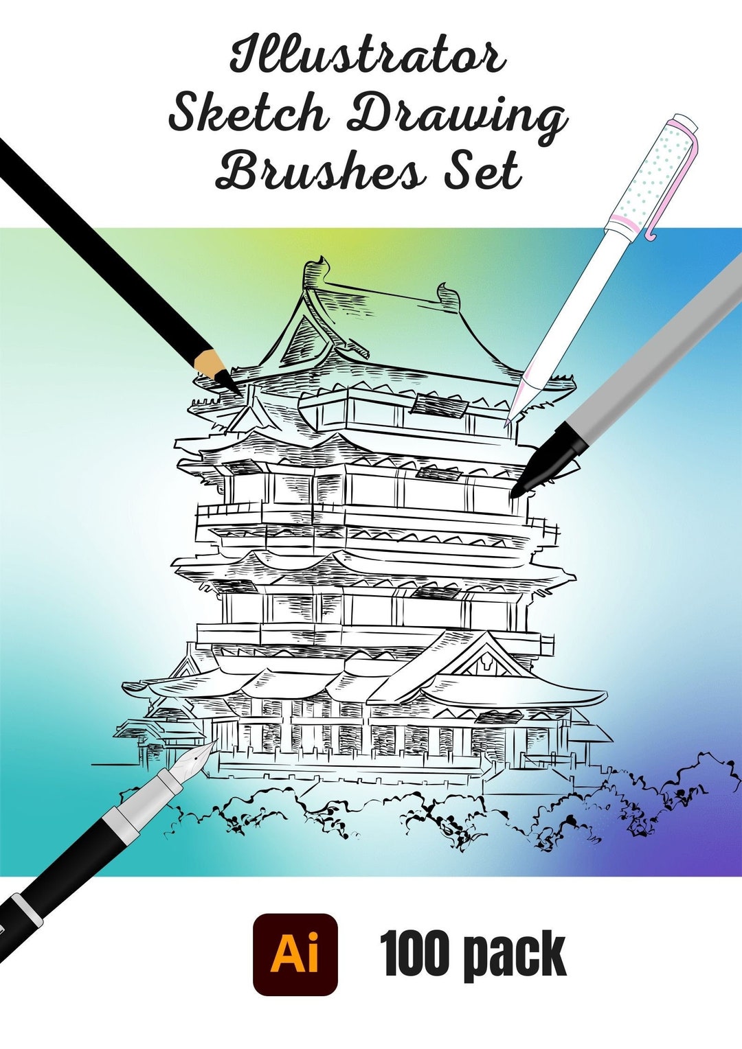 Illustrator Sketch Drawing Brushes Vector Brush Set for Illustrator ...