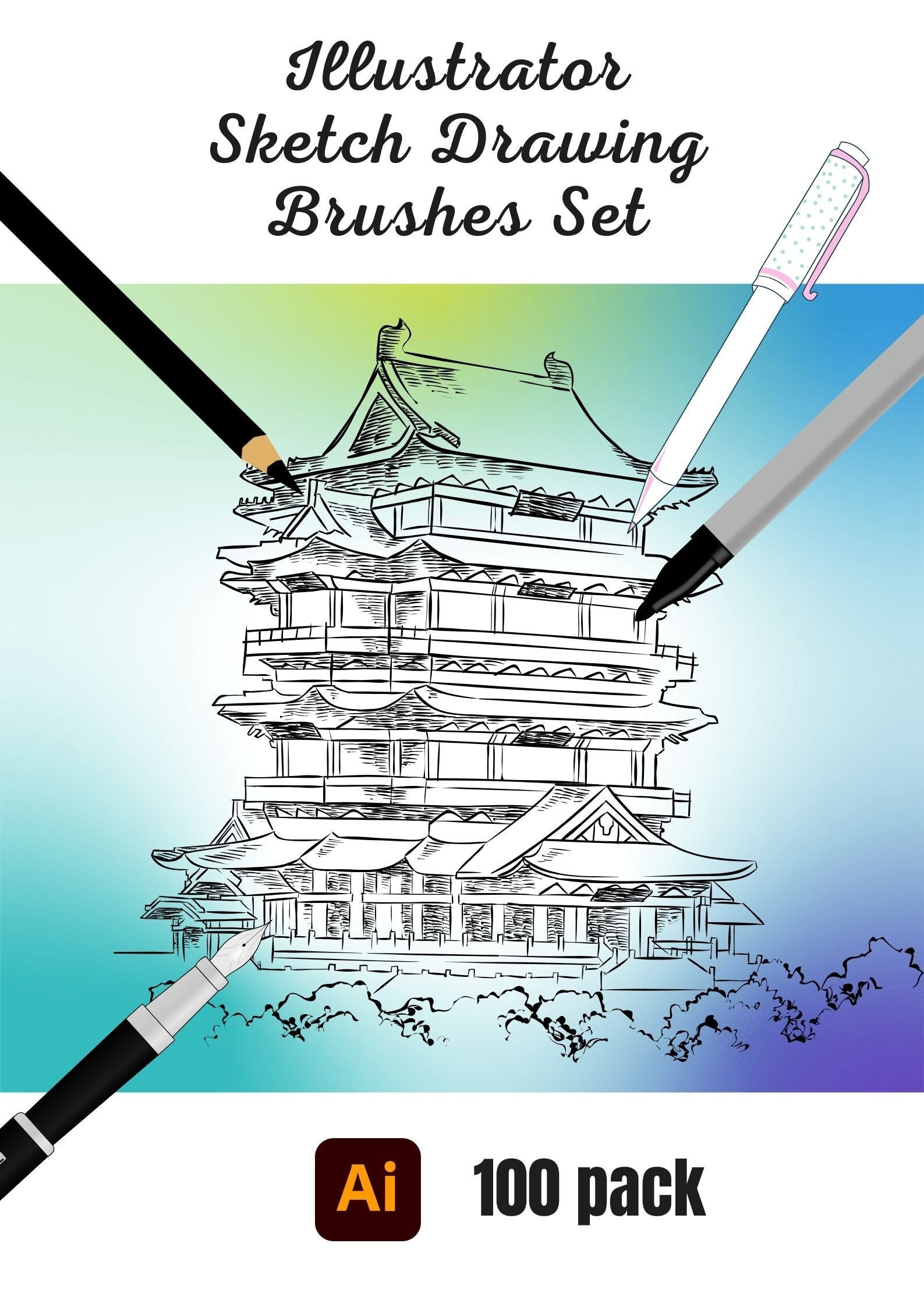 Illustrator Sketch Drawing Brushes Vector Brush Set for Illustrator ...