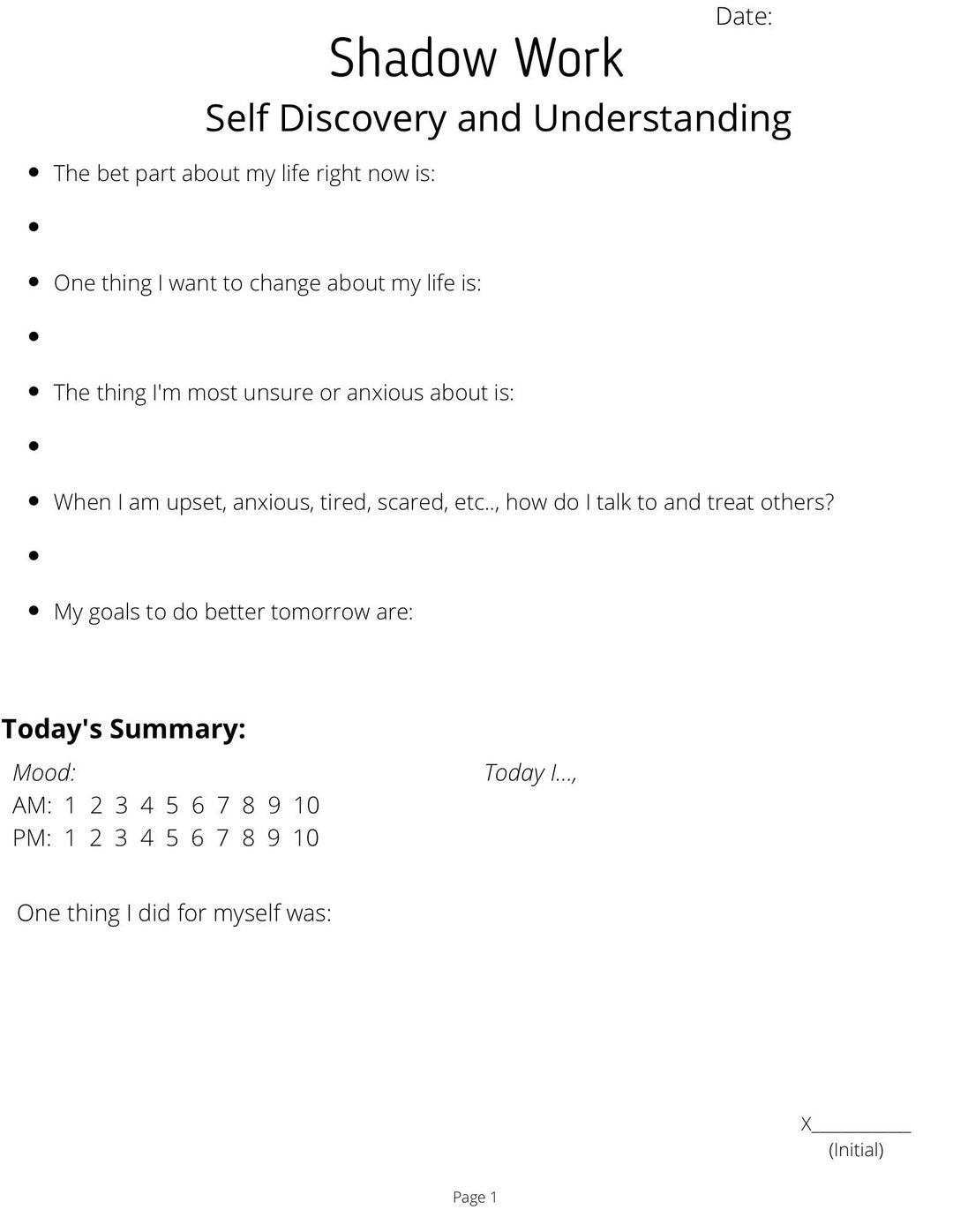 Self Discovery and Understanding Shadow Work Daily Worksheet - Etsy