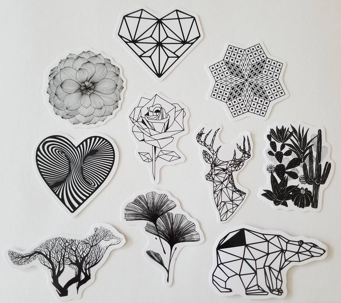Black & White Geometric Pattern Stickers 10 Pack - Etsy