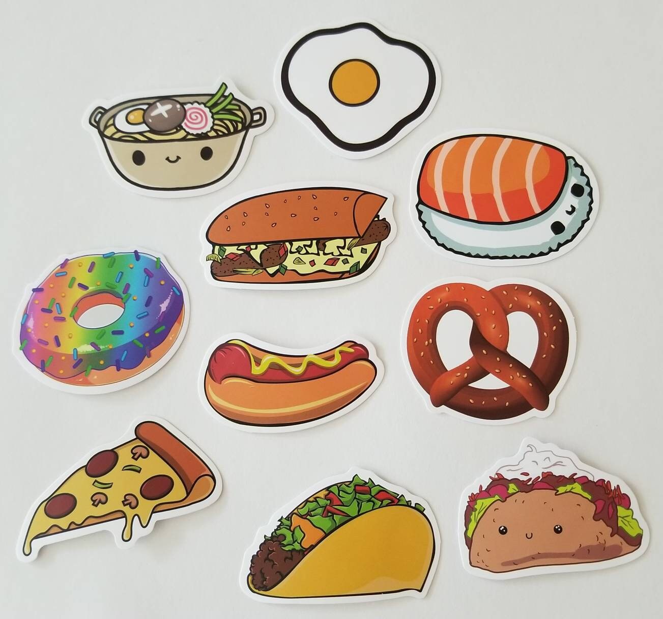 Cartoon Food Stickers 10 Pack - Etsy