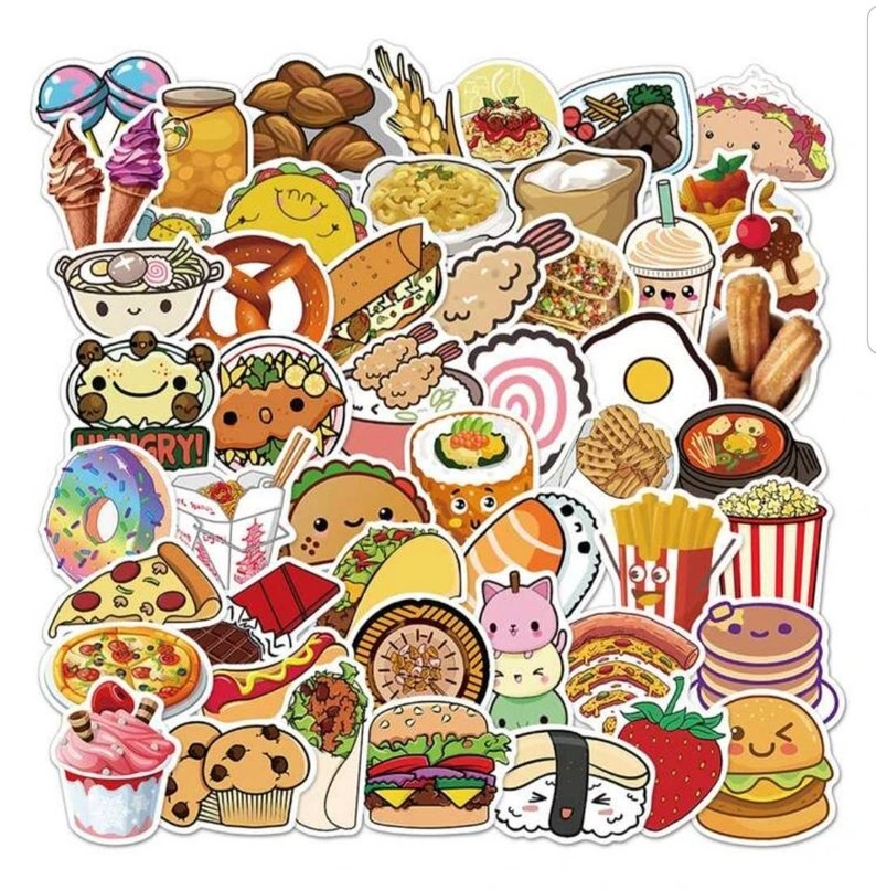 Cartoon Food Stickers 10 Pack - Etsy
