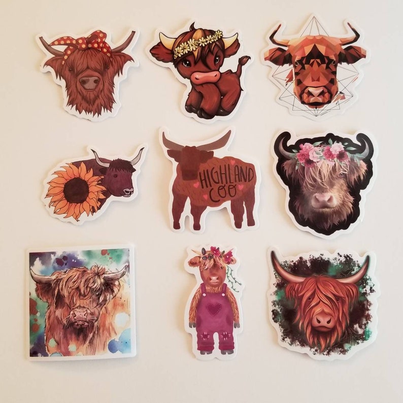 Highland Cow Stickers Pack of 10 - Etsy