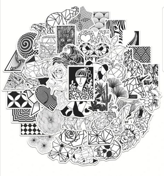 Black & White Geometric Pattern Stickers 10 Pack | Etsy