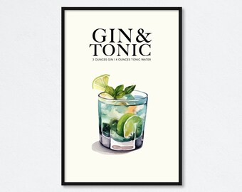 Watercolor Gin and Tonic Print - Cocktail Art, Bar Decor, Mixology Wall ...