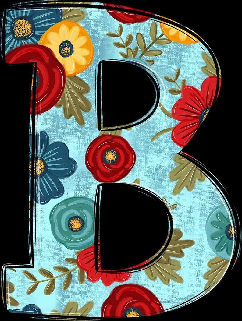 BLUE FLORAL LETTERS A-Z - Etsy