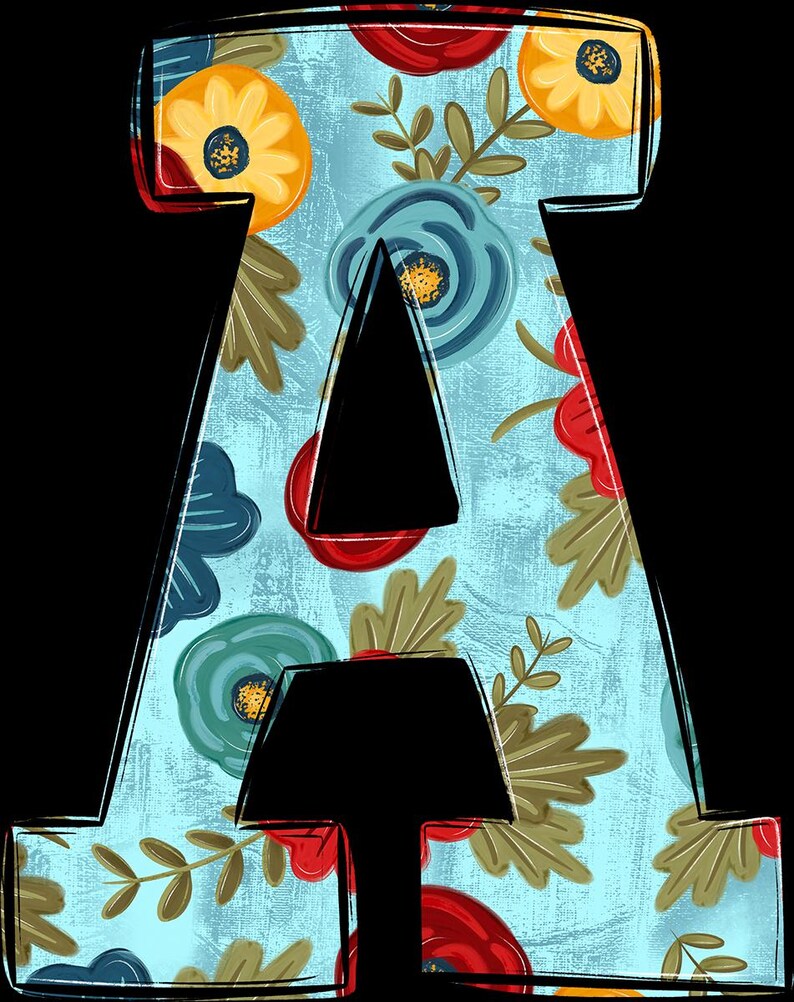 BLUE FLORAL LETTERS A-Z - Etsy