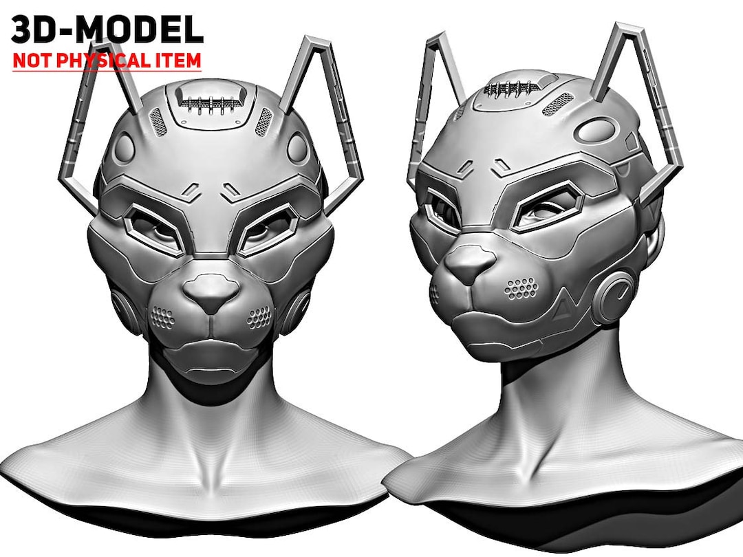 Cybercat Helmet STL 3D Model for Print - Etsy