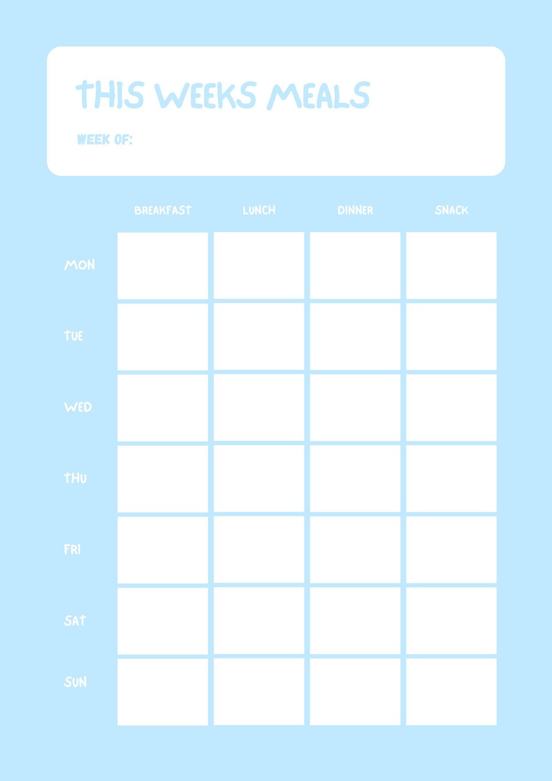 Weekly Meal Planner (4 Color Options) - Etsy