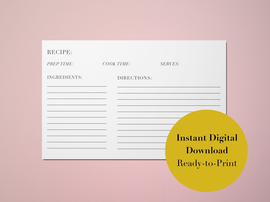 Ready-to-print Recipe Cards| Modern, Simple, Minimalist Recipe Cards ...