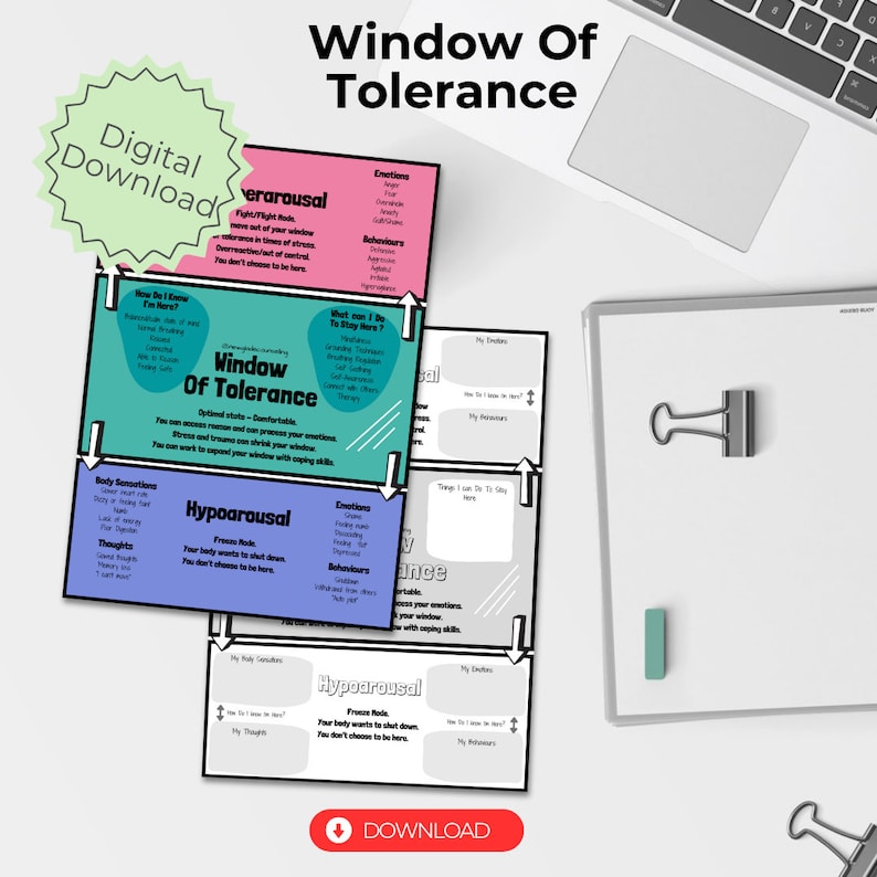 Window of Tolerance Poster and Worksheet Therapy/self Awareness Tool ...