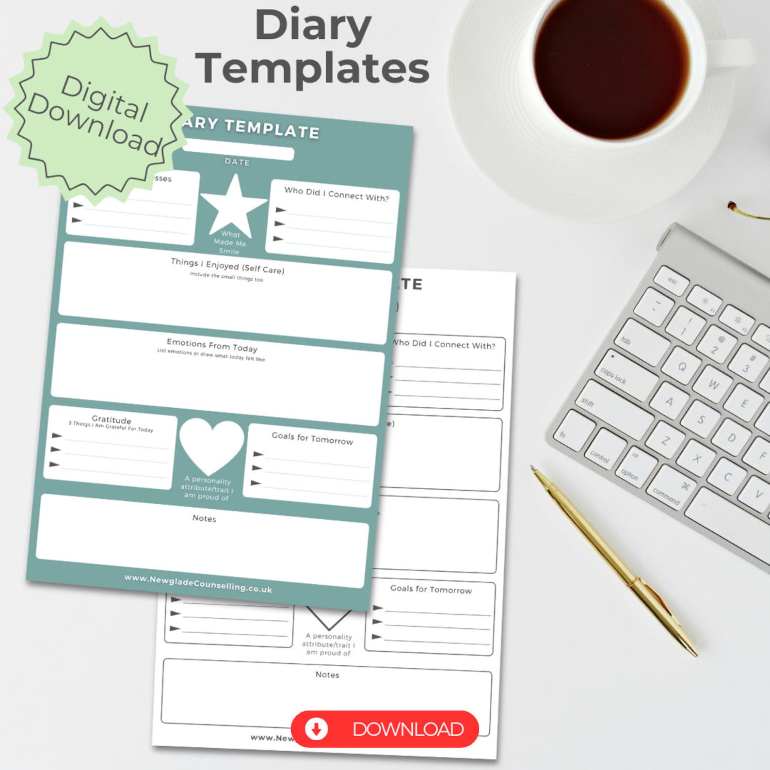 Wellbeing Daily Diary Template, Therapy Tools, Counselling Resources ...