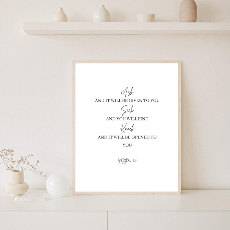 Matthew 7:7, Ask Seek Knock Bible Verse Printable Wall Art, Scripture ...