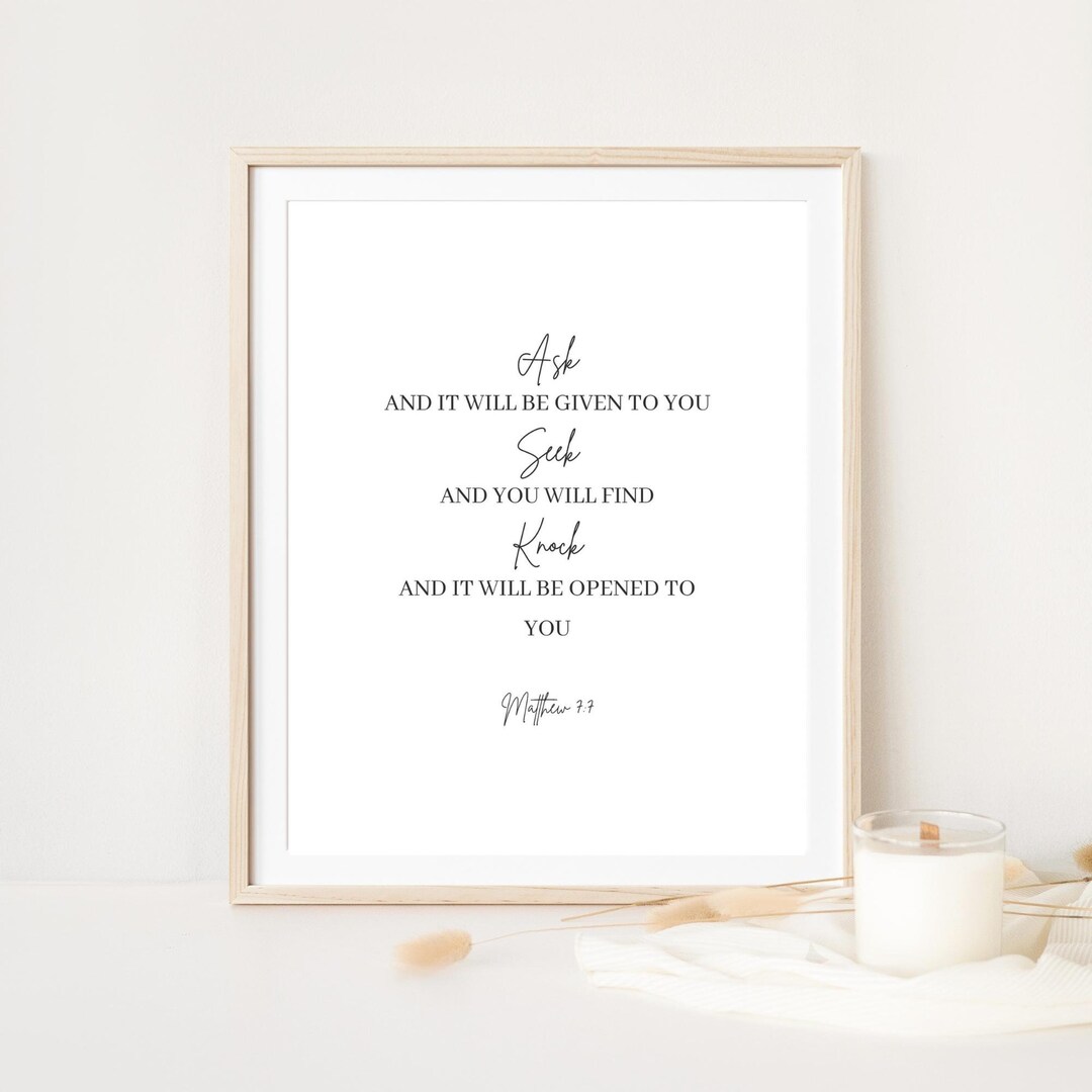 Matthew 7:7, Ask Seek Knock Bible Verse Printable Wall Art, Scripture ...