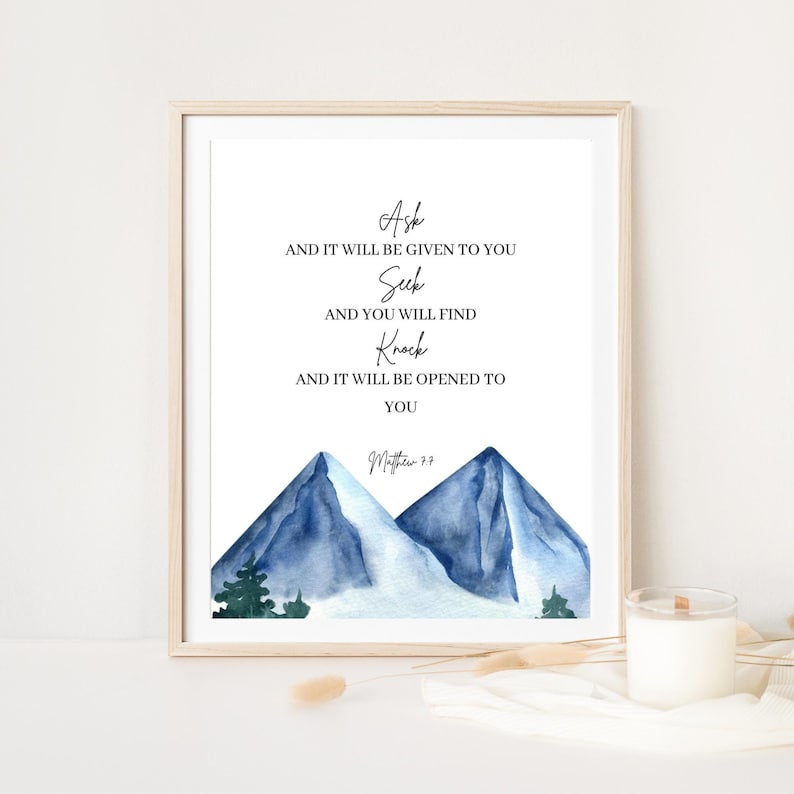 Matthew 7:7 Ask Seek Knock Bible Verse Printable Wall Art - Etsy