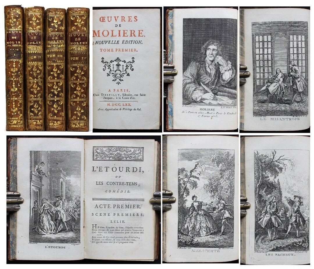 1770 the Works of Moliere 4 Vols. Illustrated 23 Engraved Plates ...