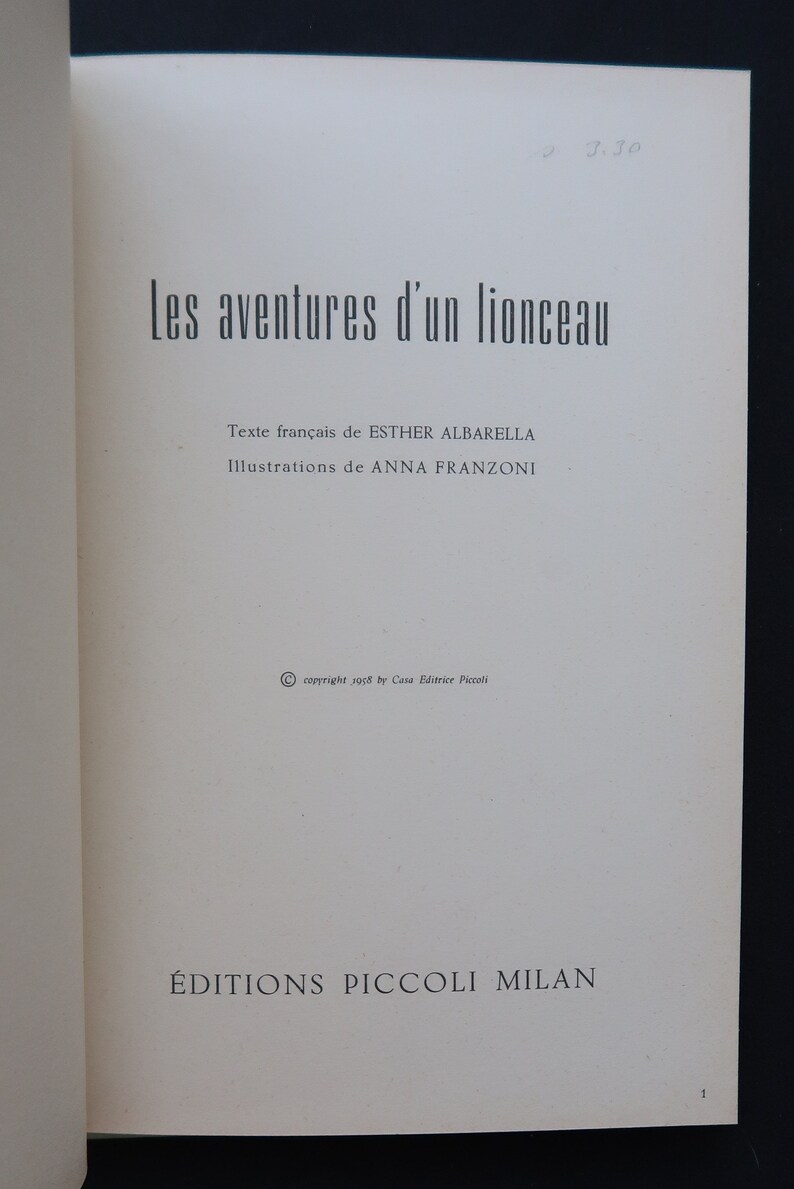 1958 Lion Cub Children's Book, Anna Franzoni Illustrations, French ...