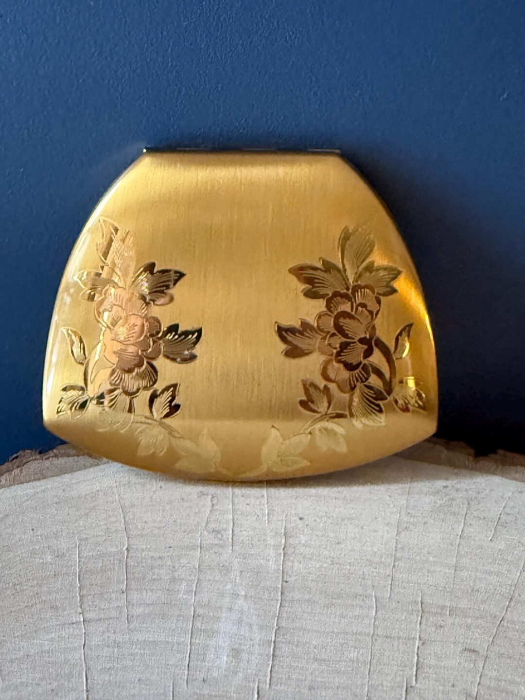 Elgin American Powder Compact With Pouch - Brass Etched - Gold and Rose ...