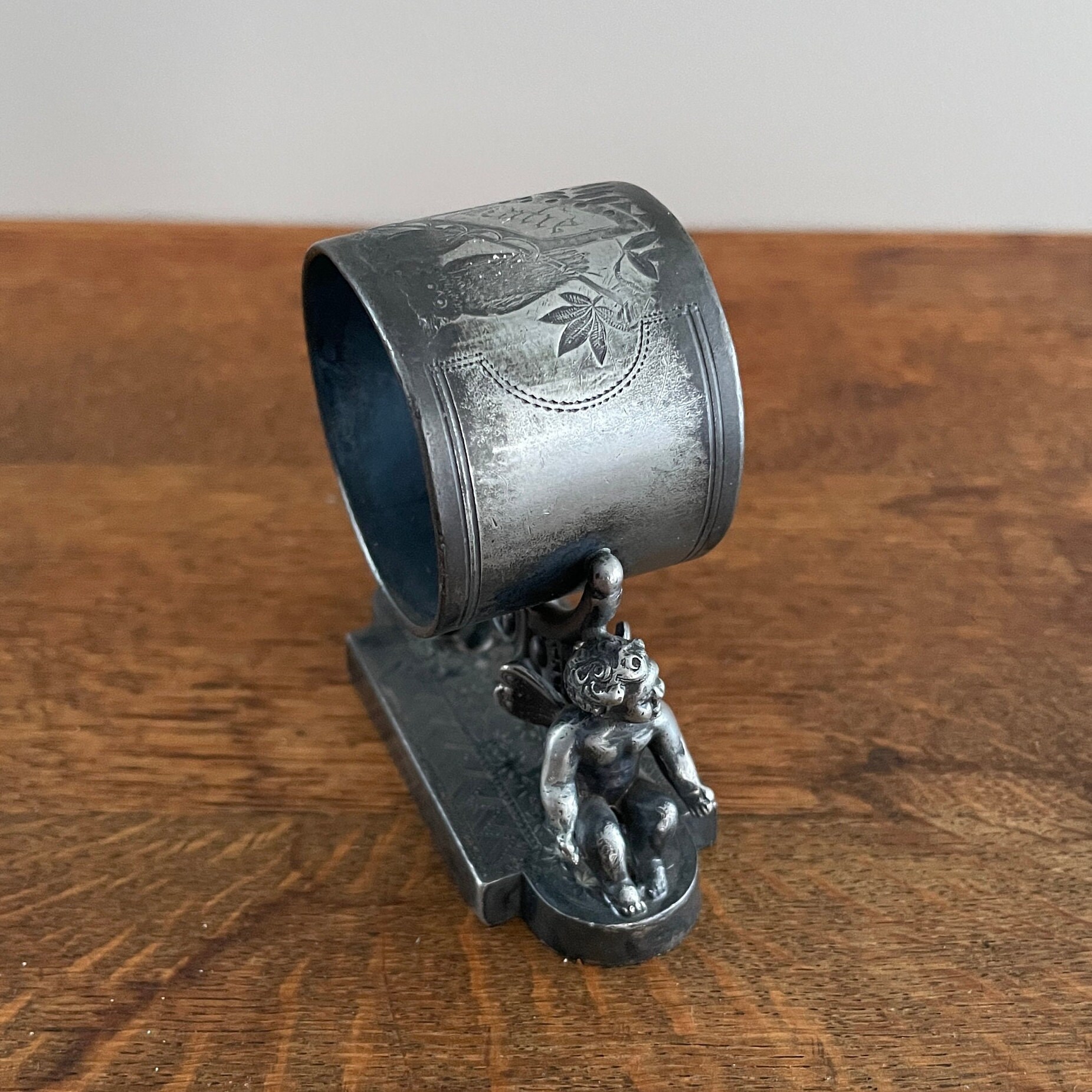 Antique Victorian Simpson Hall Miller Silver Plate Napkin Ring Cherubs ...