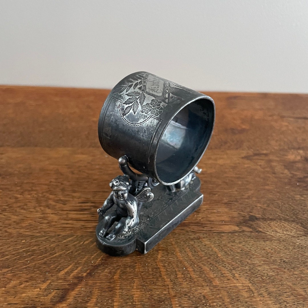 Antique Victorian Simpson Hall Miller Silver Plate Napkin Ring Cherubs ...
