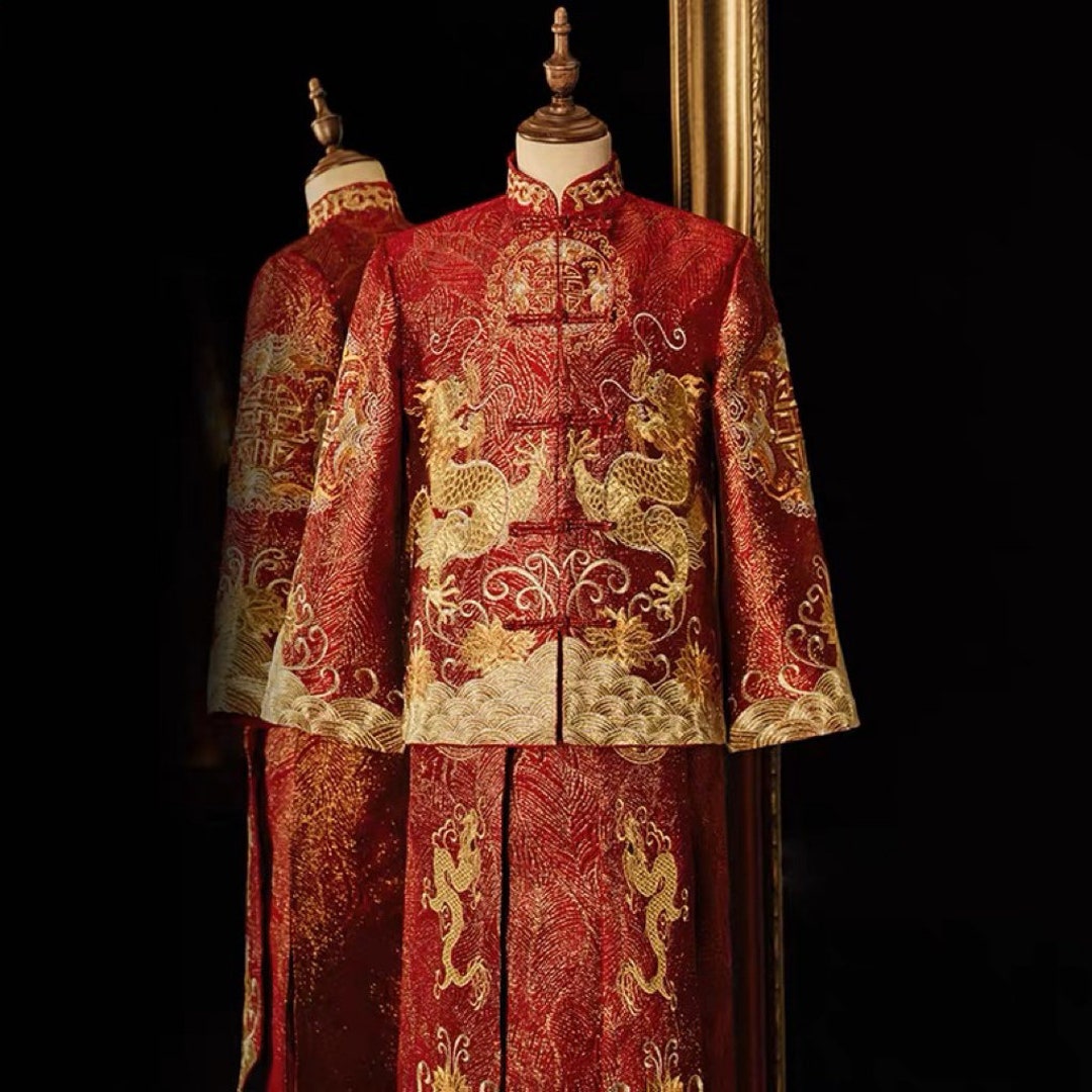 Men Wedding Tang Suit, Chinese Wedding Suit Men, Men's Qun Kwa, Chinese ...