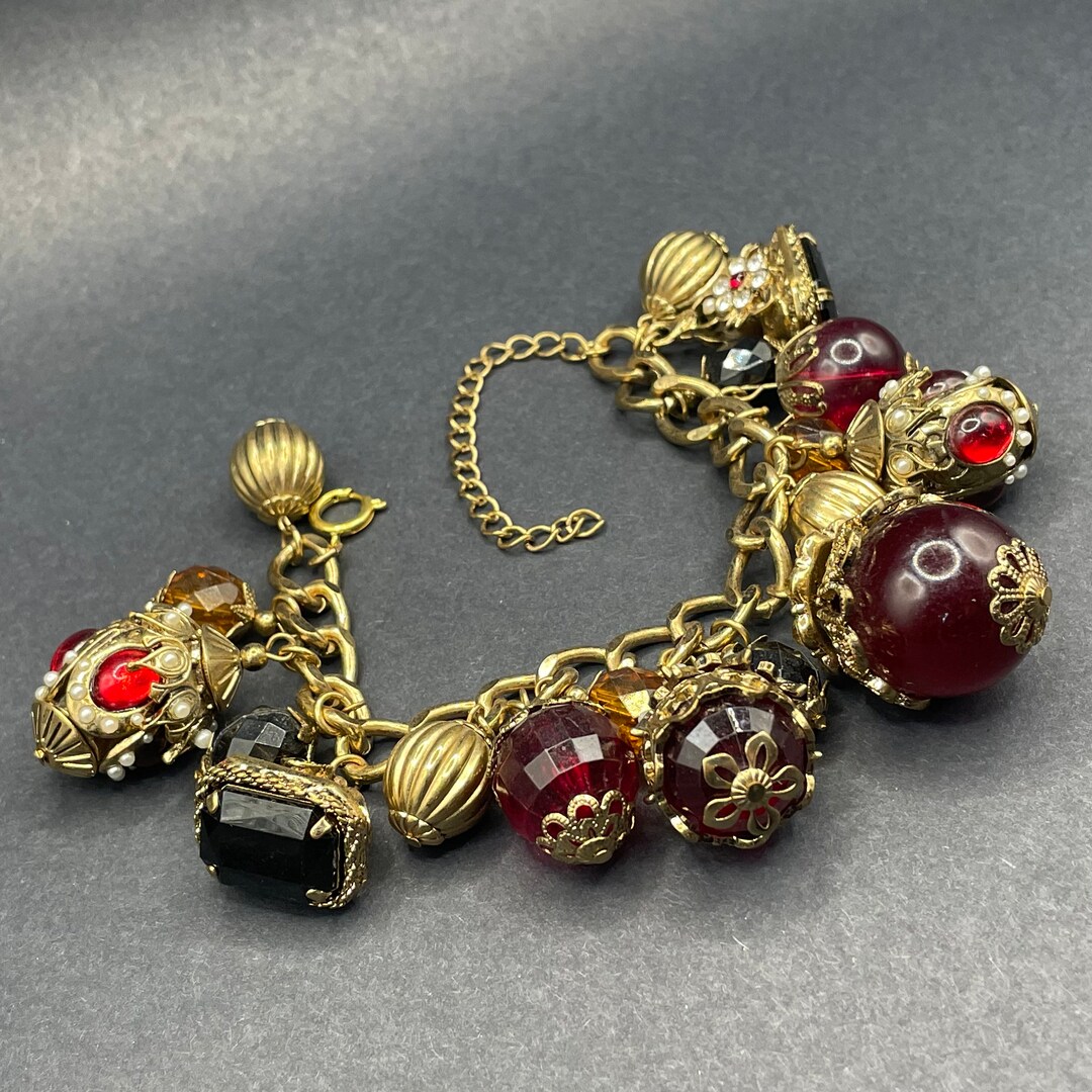Huge and Heavy Vintage Ornate Charm Bracelet With Delightful Baroque ...