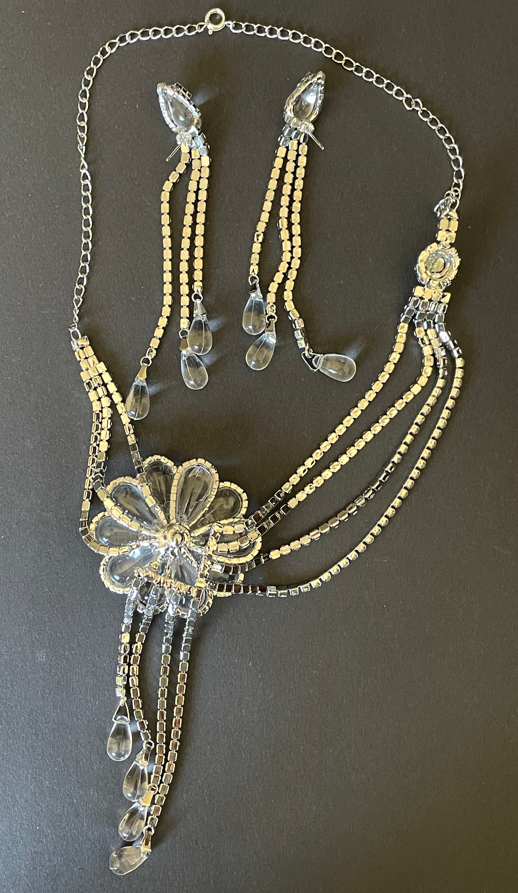 Vintage Festoon, Fringe Necklace and Long Drop Earrings for Pierced ...