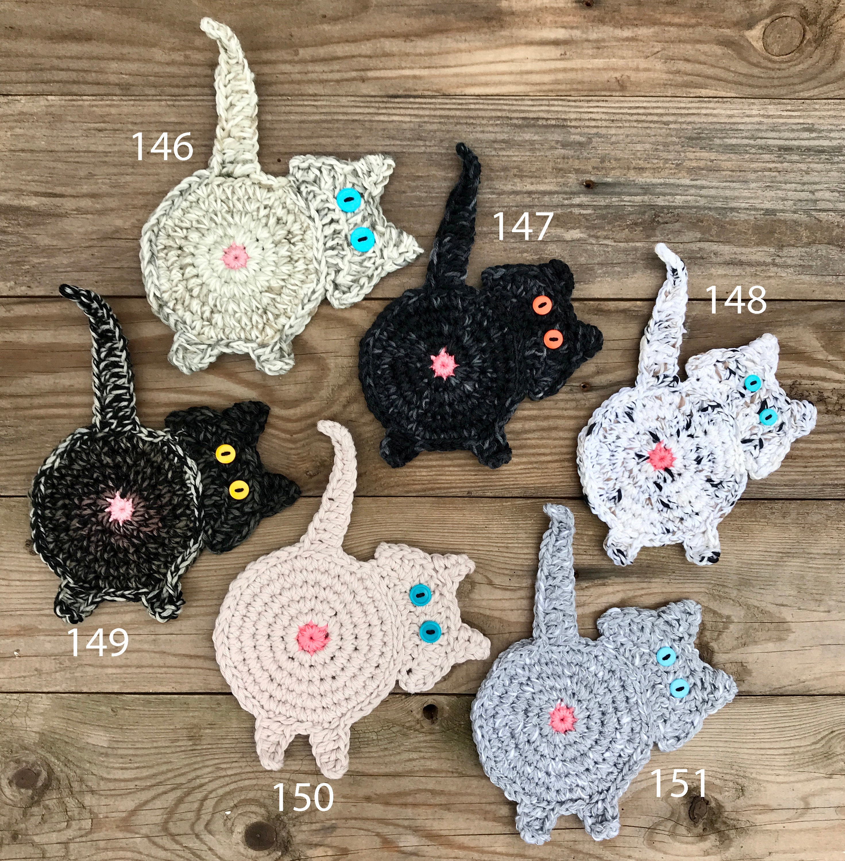 Cat Butt Coasters, Cat Lovers Coasters, Crochet Cat Drink Coaster ...
