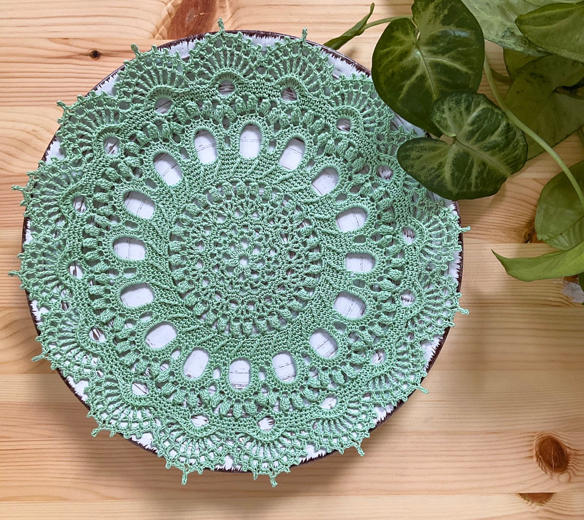 Green Crochet Doily Handmade Textured Crochet Doily Cotton Lace Crochet ...