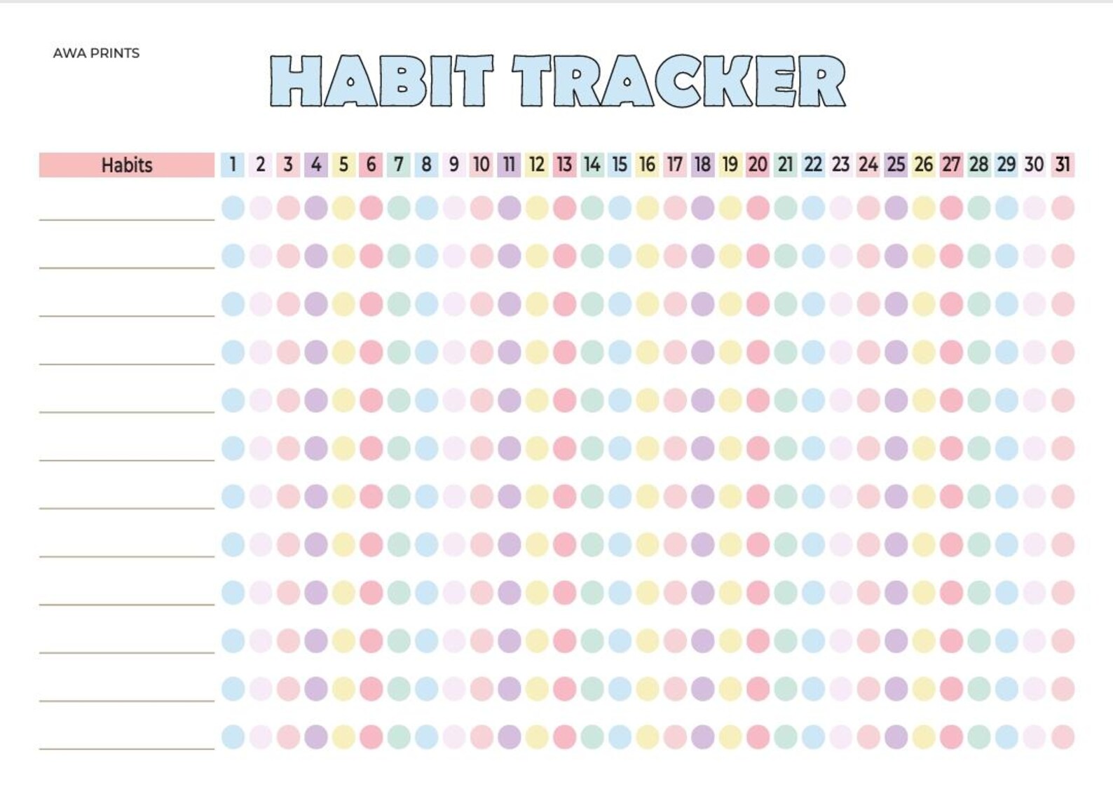 31 Day Printable Habit Tracker- Daily Goal Settings PDF for ...